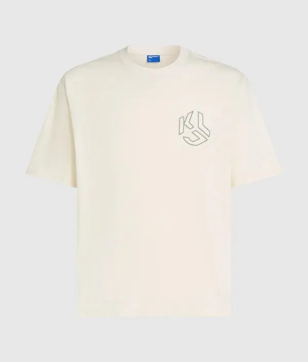 KL JEANS Distressed Monogram Boxy T-shirt - Egret