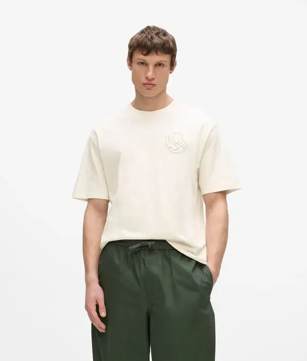 KL JEANS Distressed Monogram Boxy T-shirt - Egret