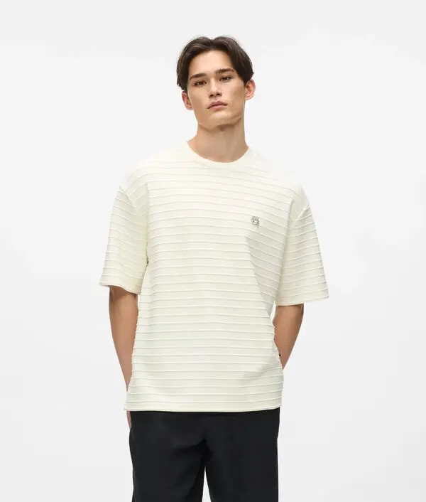 Karl Lagerfeld Ikon Textured Striped T-shirt - Cannoli Cream