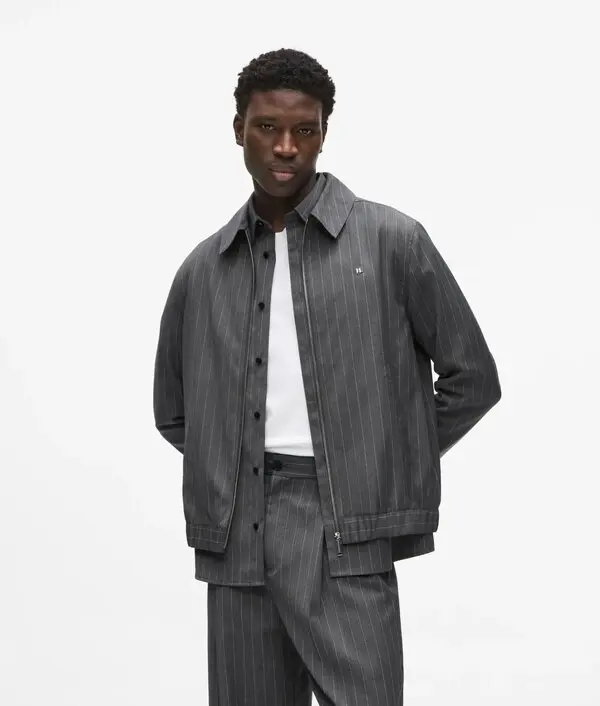 Karl Lagerfeld Pinstripe Wool Blend Zip-front Jacket - Shadow