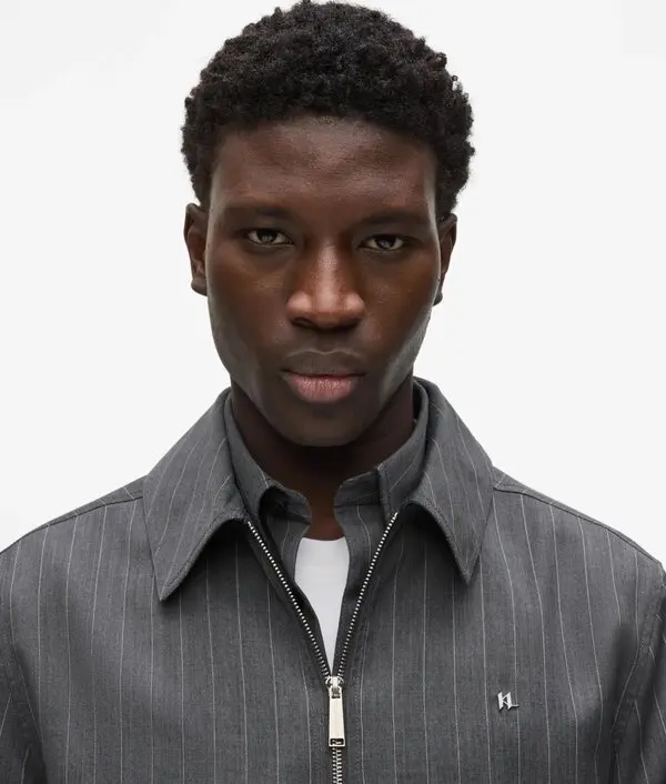 Karl Lagerfeld Pinstripe Wool Blend Zip-front Jacket - Shadow