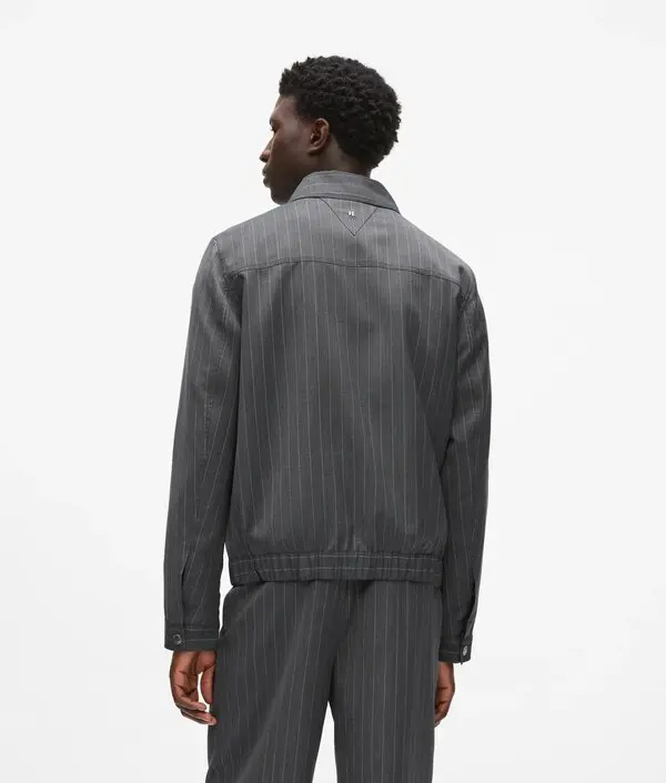 Karl Lagerfeld Pinstripe Wool Blend Zip-front Jacket