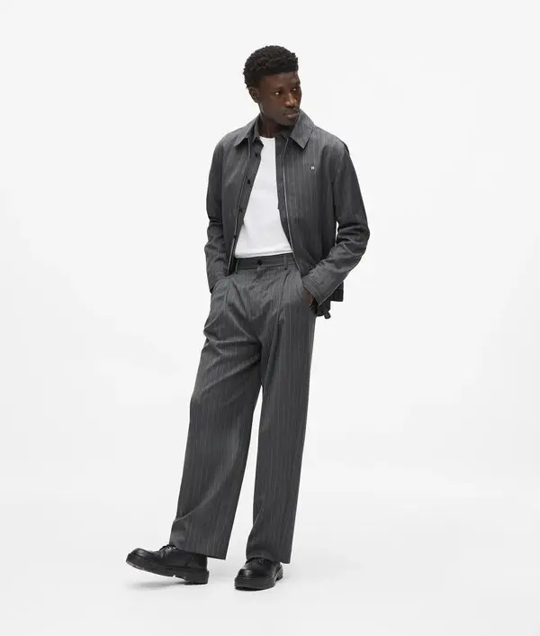 Karl Lagerfeld Pinstripe Wool Blend Zip-front Jacket