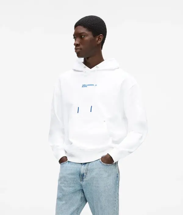 KL JEANS Relaxed Graphic Print Hoodie - White