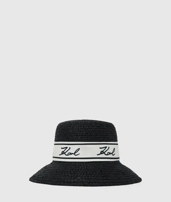 Karl Lagerfeld Signature Scarf Sun Hat - Black
