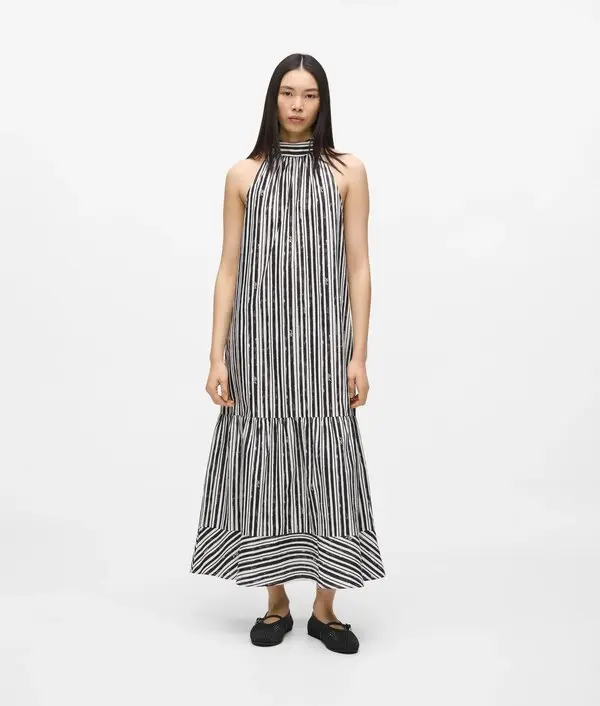 Karl Lagerfeld Striped Halterneck Maxi Dress - Black Stripes