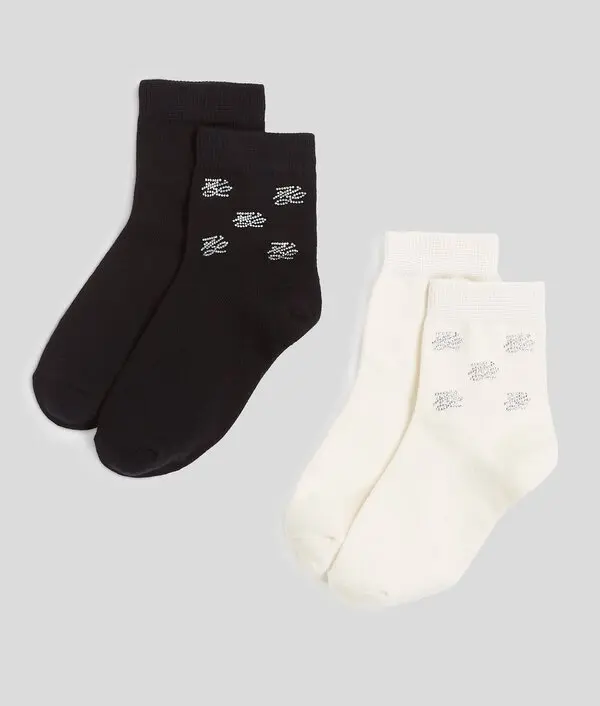 Karl Lagerfeld K/autograph Rhinestone Socks – 2-pack - Black/cream