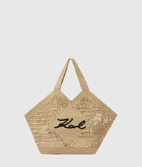 Karl Lagerfeld Signature Crochet Tote Bag - Natural