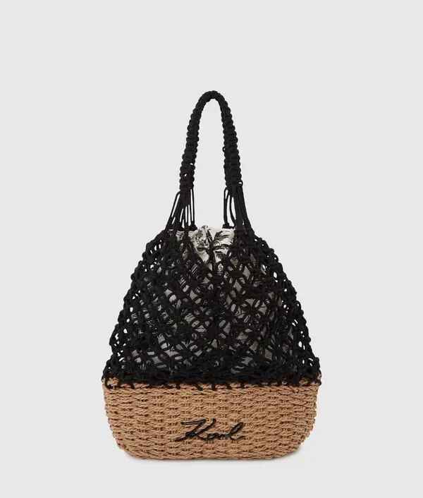 Karl Lagerfeld Signature Macramé Beach Bag - Natural/black