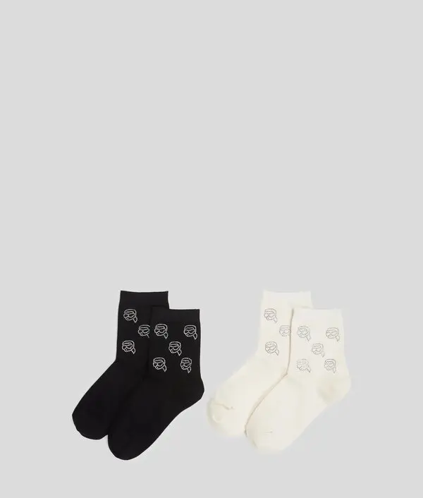 Karl Lagerfeld Ikon Rhinestone Socks 2-pack - Black/cream