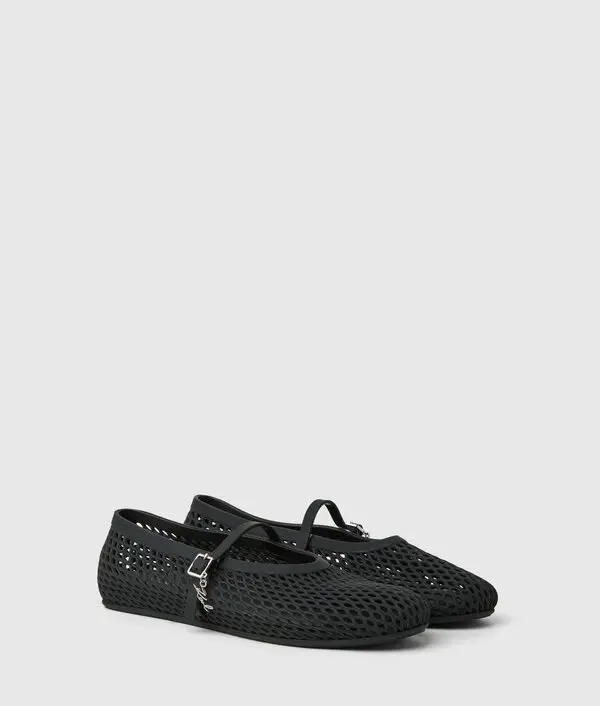 Karl Lagerfeld Matte Rubber Mesh Jelly Ballet Strap Pumps