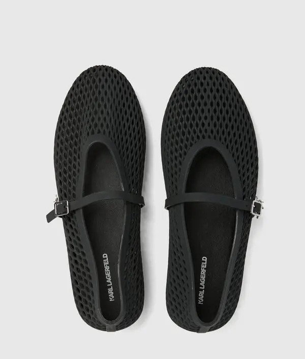 Karl Lagerfeld Matte Rubber Mesh Jelly Ballet Strap Pumps
