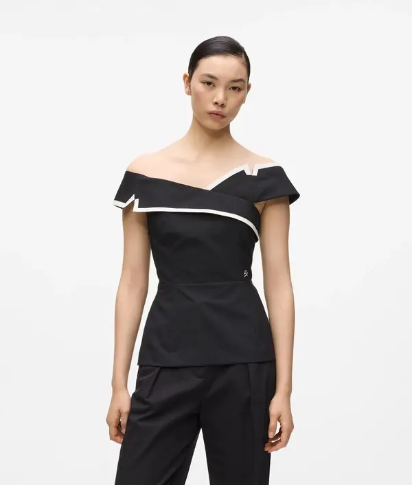 Karl Lagerfeld Tailored Off-shoulder Top With Contrast Piping