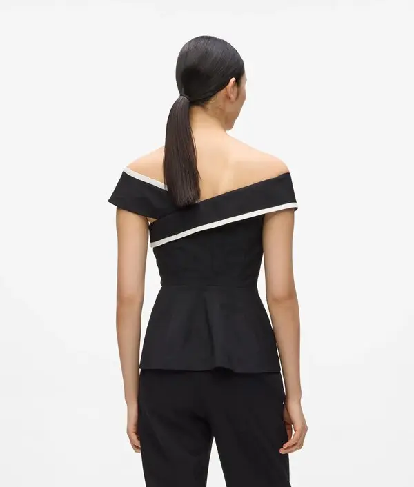 Karl Lagerfeld Tailored Off-shoulder Top With Contrast Piping