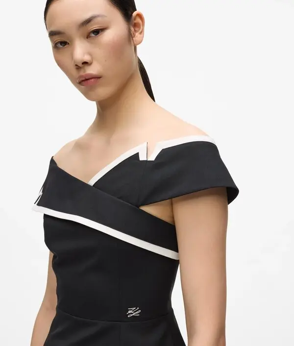 Karl Lagerfeld Tailored Off-shoulder Top With Contrast Piping
