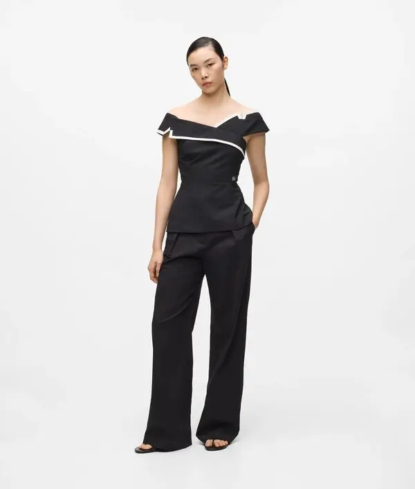 Karl Lagerfeld Tailored Off-shoulder Top With Contrast Piping