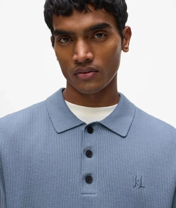 Karl Lagerfeld Rib Knit Long-sleeved Polo Shirt
