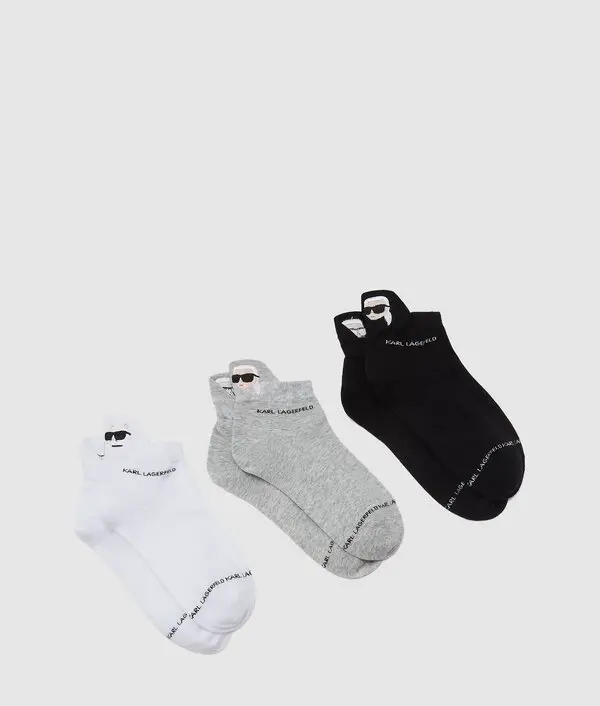 Karl Lagerfeld Three-pack Ankle Socks With Ikon Karl Artwork Embroidery