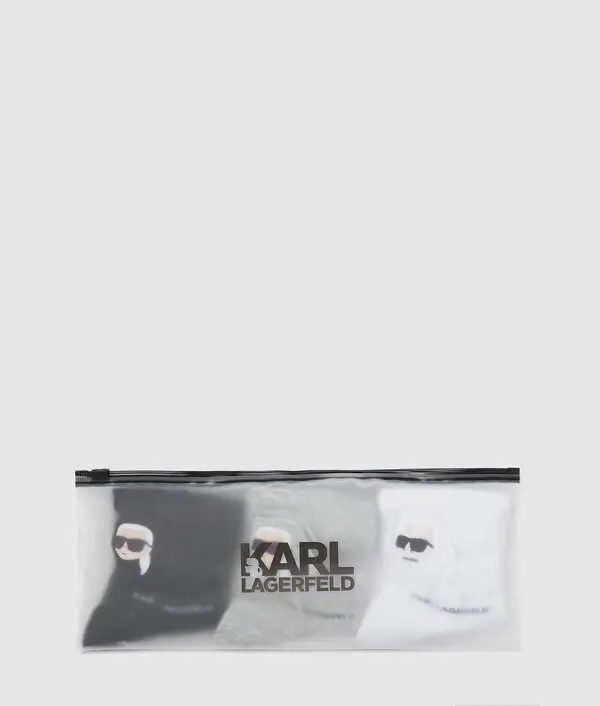 Karl Lagerfeld Three-pack Ankle Socks With Ikon Karl Artwork Embroidery