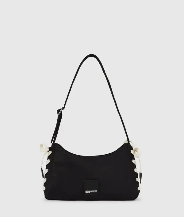 KL JEANS Jeans Nylon Shoulder Bag With Lace-up Detail - Black