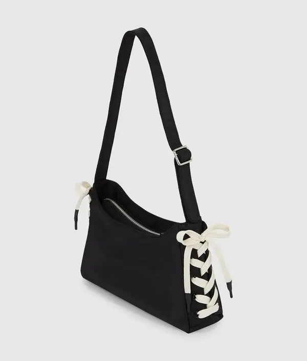 KL JEANS Jeans Nylon Shoulder Bag With Lace-up Detail - Black