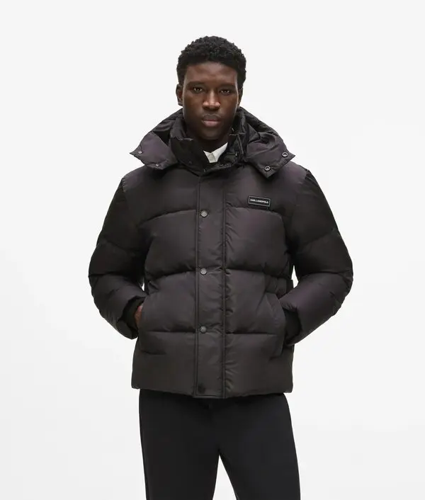 Karl Lagerfeld Short Hooded Puffer Jacket - Black