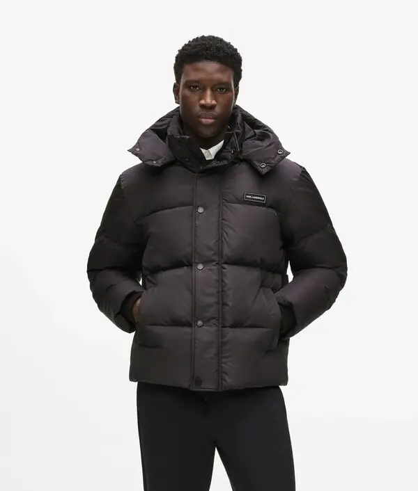 Karl Lagerfeld Short Hooded Puffer Jacket - Black