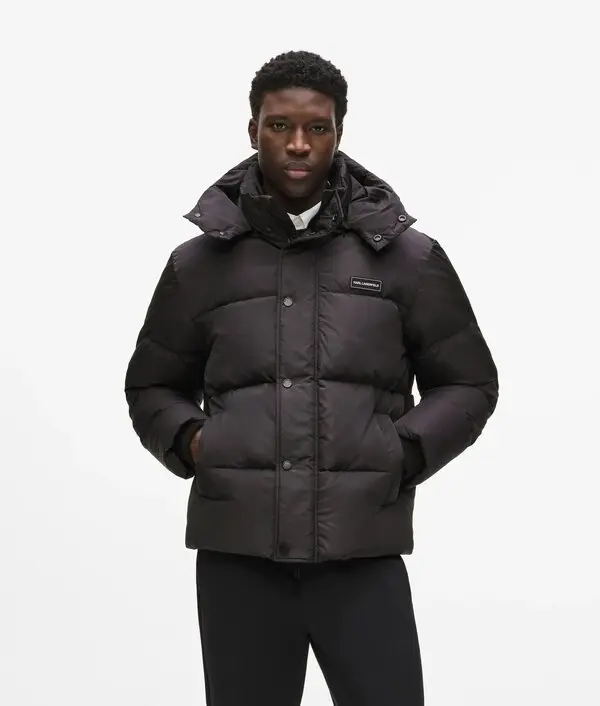 Karl Lagerfeld Short Hooded Puffer Jacket - Black