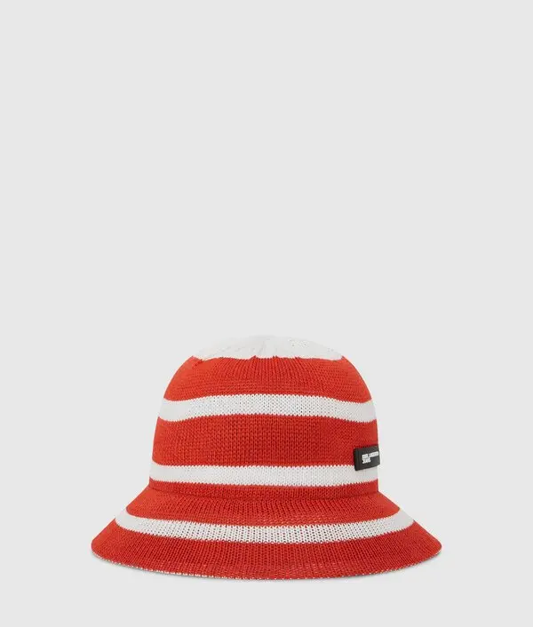 Karl Lagerfeld Knitted Bucket Hat - Horizontal Grenadine-white Stripes