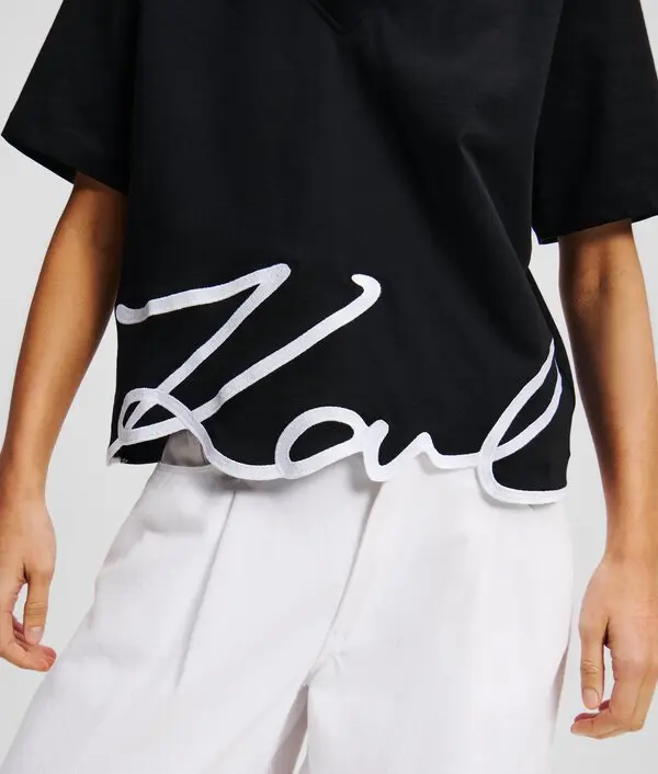 Karl Lagerfeld Embroidered V-neck T-shirt - Black