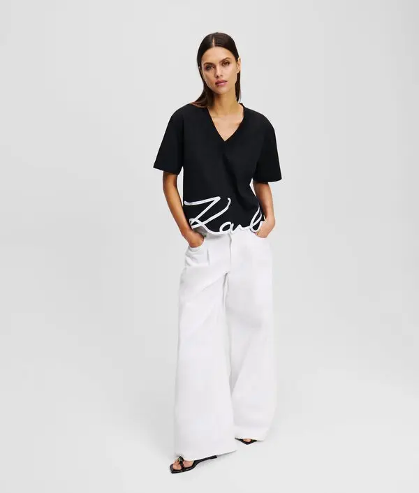 Karl Lagerfeld Embroidered V-neck T-shirt - Black