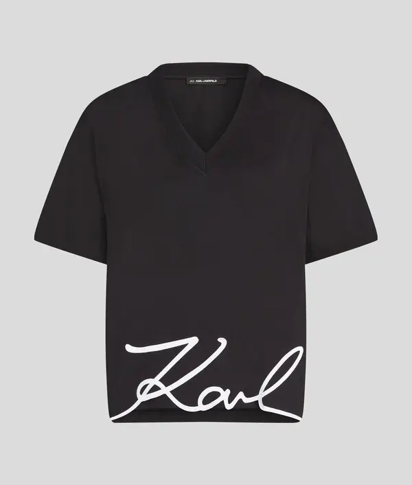 Karl Lagerfeld Embroidered V-neck T-shirt - Black