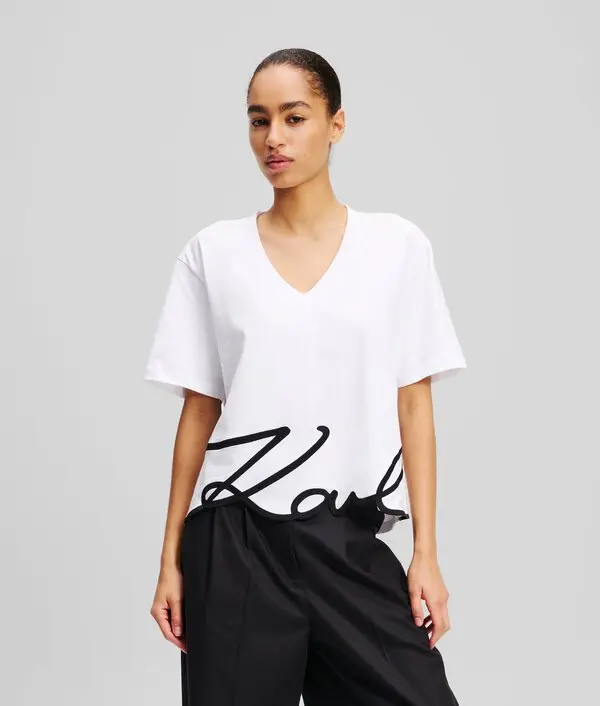Karl Lagerfeld Embroidered V-neck T-shirt - White