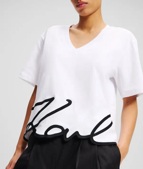 Karl Lagerfeld Embroidered V-neck T-shirt - White