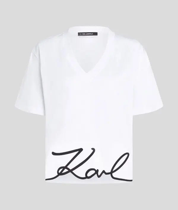 Karl Lagerfeld Embroidered V-neck T-shirt - White