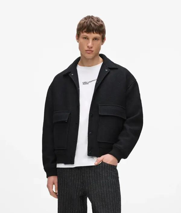 KL JEANS Jeans Wool Blend Bomber Jacket - Black