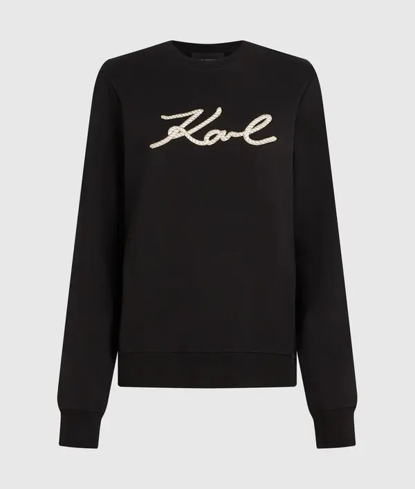 Karl Lagerfeld Signature Rope Detail Crewneck Sweatshirt