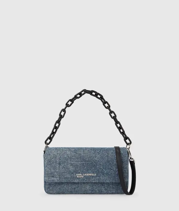 KL JEANS Denim Chain Top Handle Bag - Washed Medium Blue
