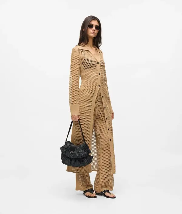 Karl Lagerfeld Crochet Knit Wide-leg Pants - Nougat