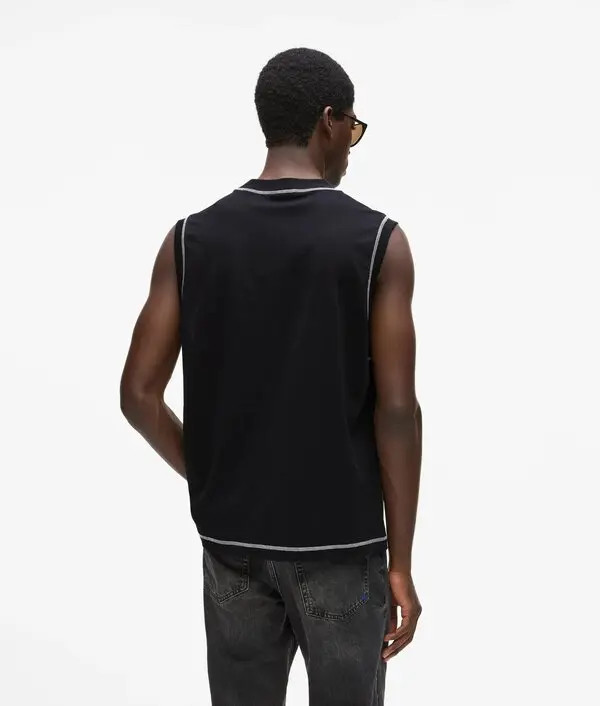 KL JEANS Relaxed Contrast Stitch Sleeveless Top - Black