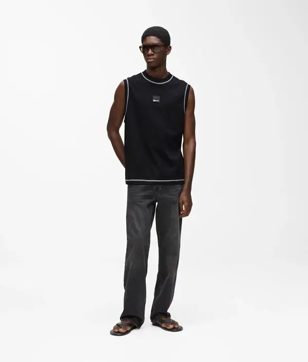 KL JEANS Relaxed Contrast Stitch Sleeveless Top - Black