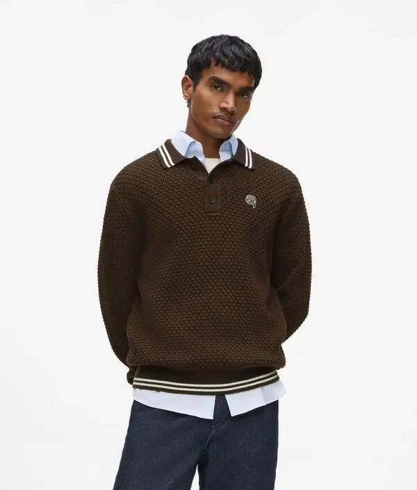 Karl Lagerfeld Ikon Long-sleeved Knit Polo Shirt