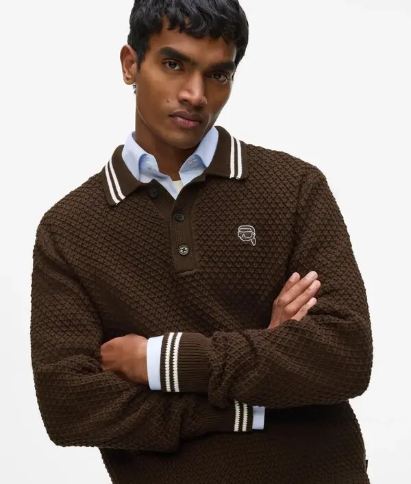 Karl Lagerfeld Ikon Long-sleeved Knit Polo Shirt