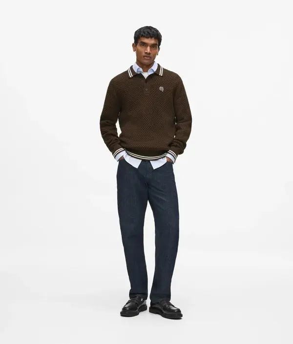 Karl Lagerfeld Ikon Long-sleeved Knit Polo Shirt