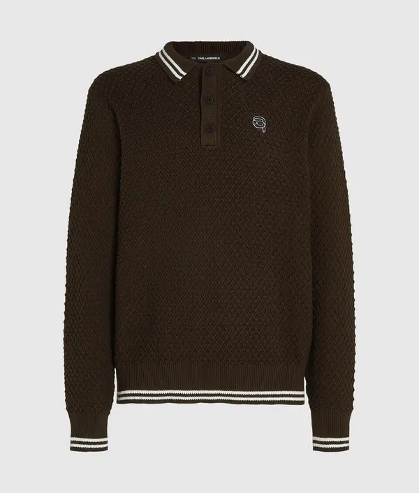Karl Lagerfeld Ikon Long-sleeved Knit Polo Shirt