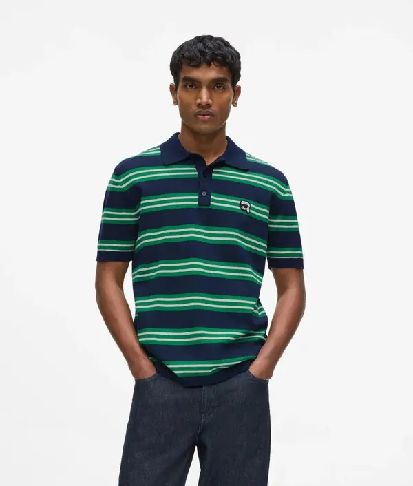 Karl Lagerfeld Ikon Stripe Knit Polo Shirt - Bosphorus