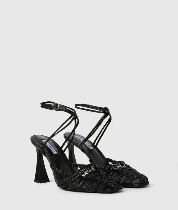 Karl Lagerfeld Debutante Woven Leather Heeled Sandals
