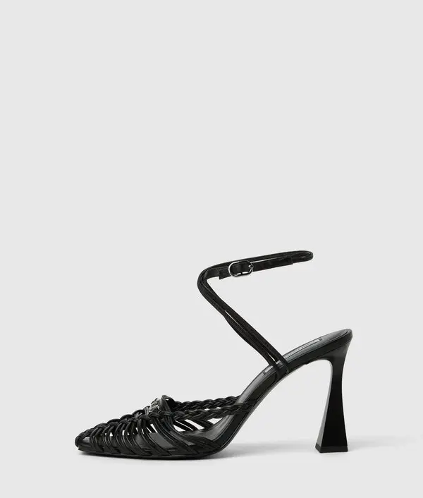 Karl Lagerfeld Debutante Woven Leather Heeled Sandals - Black