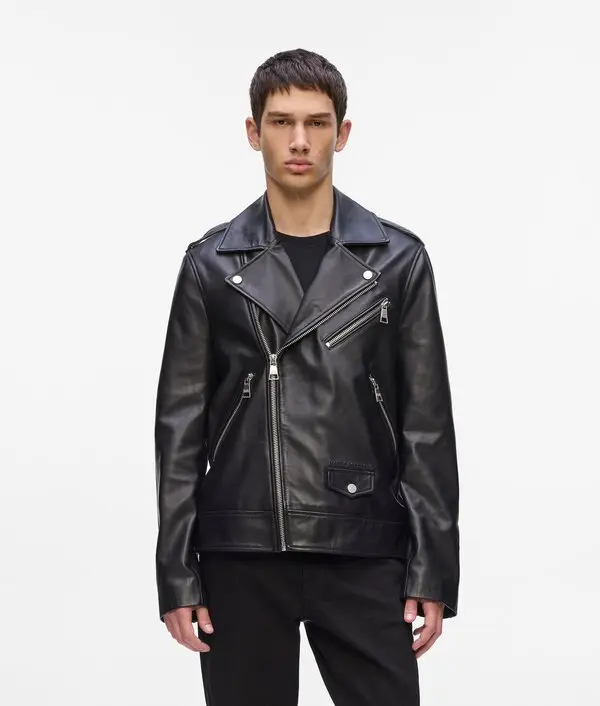 Karl Lagerfeld Essential Leather Biker Jacket - Black