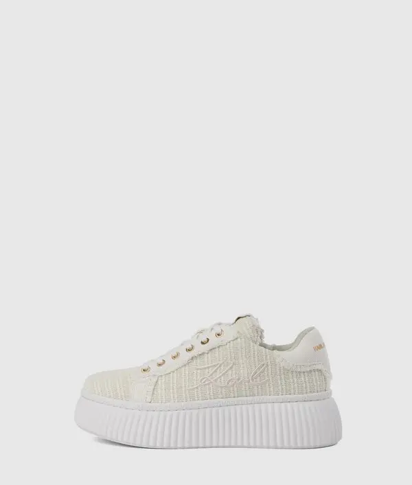 Karl Lagerfeld Bouclé Lace-up Wedge Sneakers - White